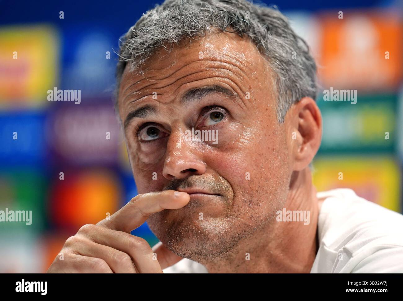 Paris Saint-Germain manager Luis Enrique during a press conference at ...