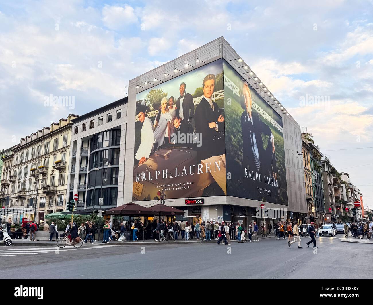 Milan, Italy - April, 12, 2025: Ralph Lauren ad. Elegant group portrait ...