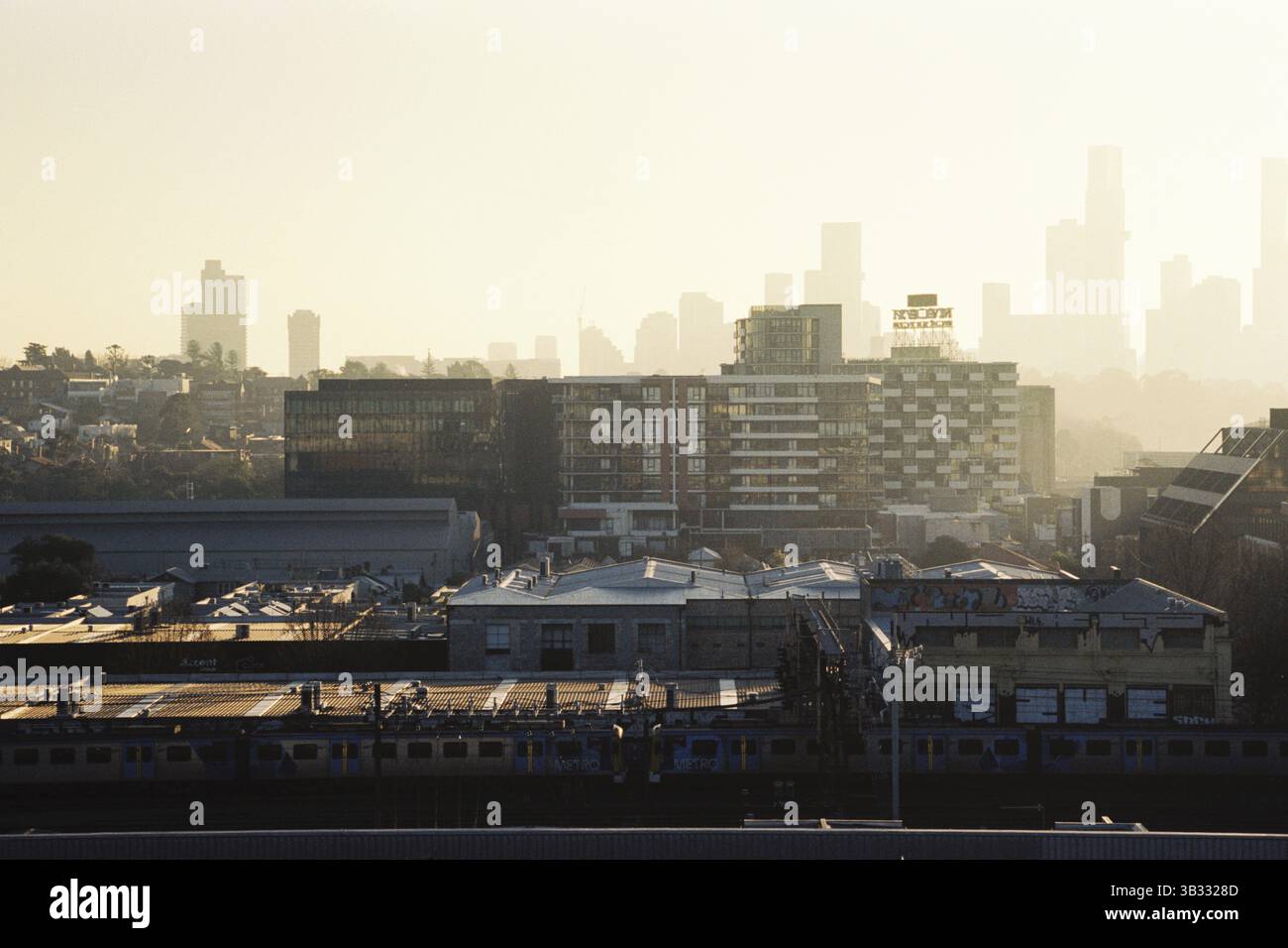 MELBOURNE, AUSTRALIA - JULY 31, 2024: View towards Melbourne skyline ...