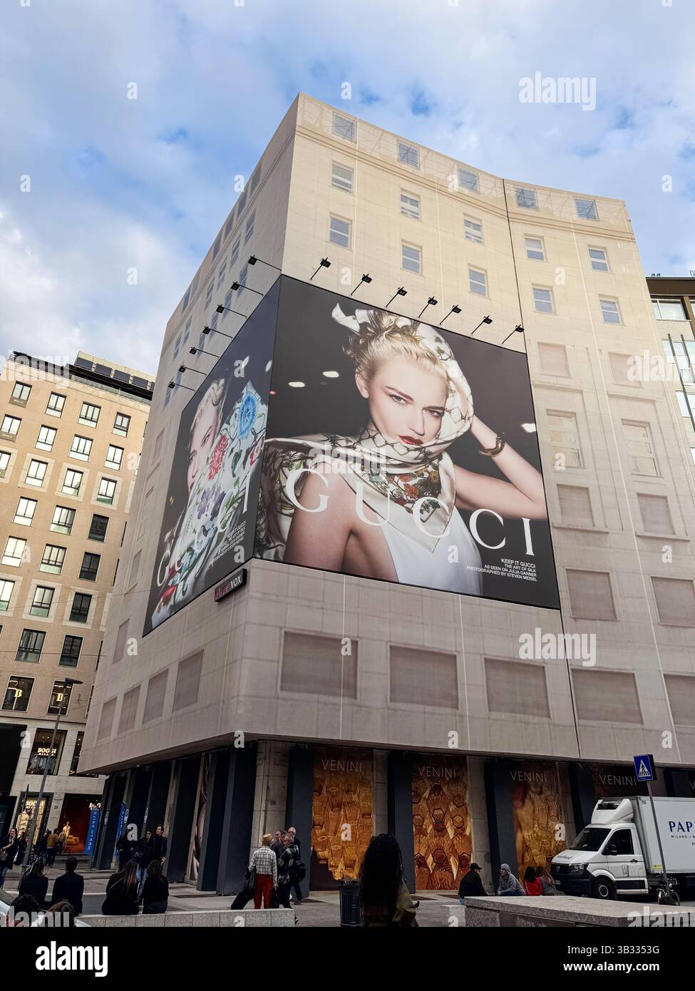 Milan, Italy - April, 12, 2025: Massive Gucci billboard with floral ...