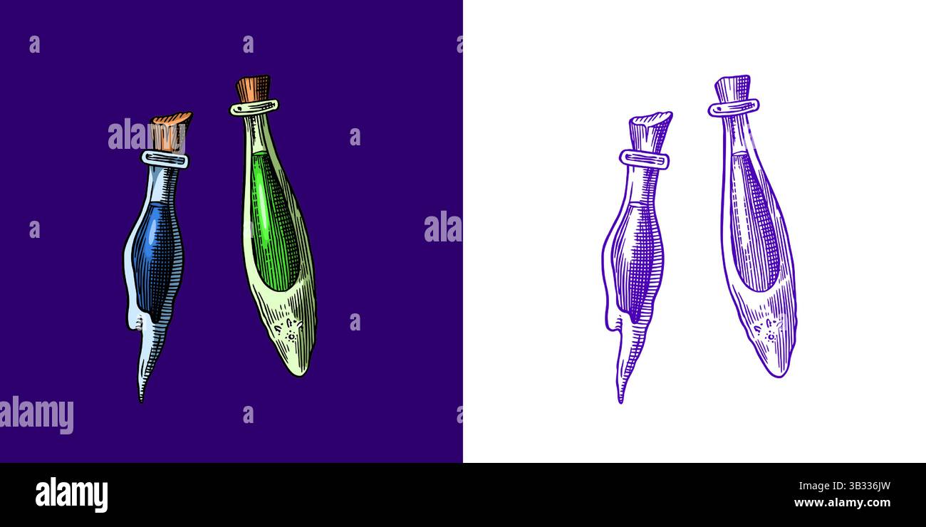 Set of potions in bottles or poisons for prediction or magic rituals ...