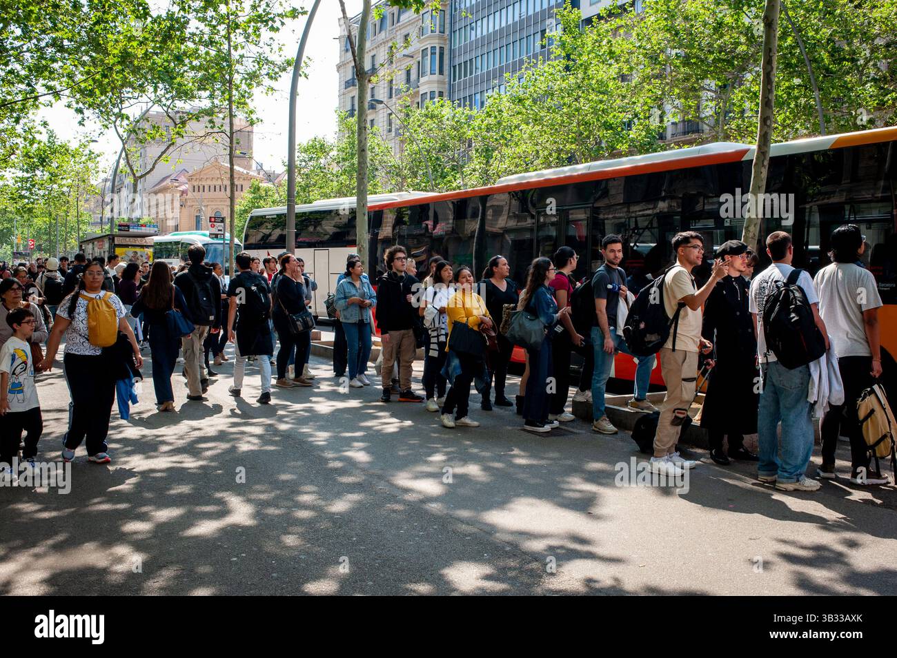 Barcelona, Spain. April 28, 2025, Barcelona, Spain: People queue and ...