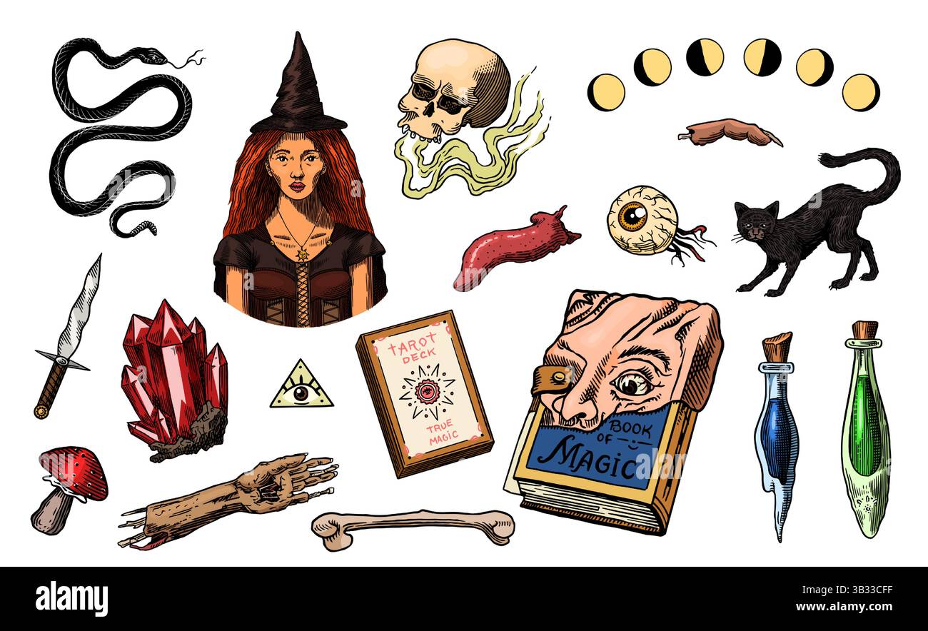 Big collection of wizardry elements for magic rituals or tarot deck ...