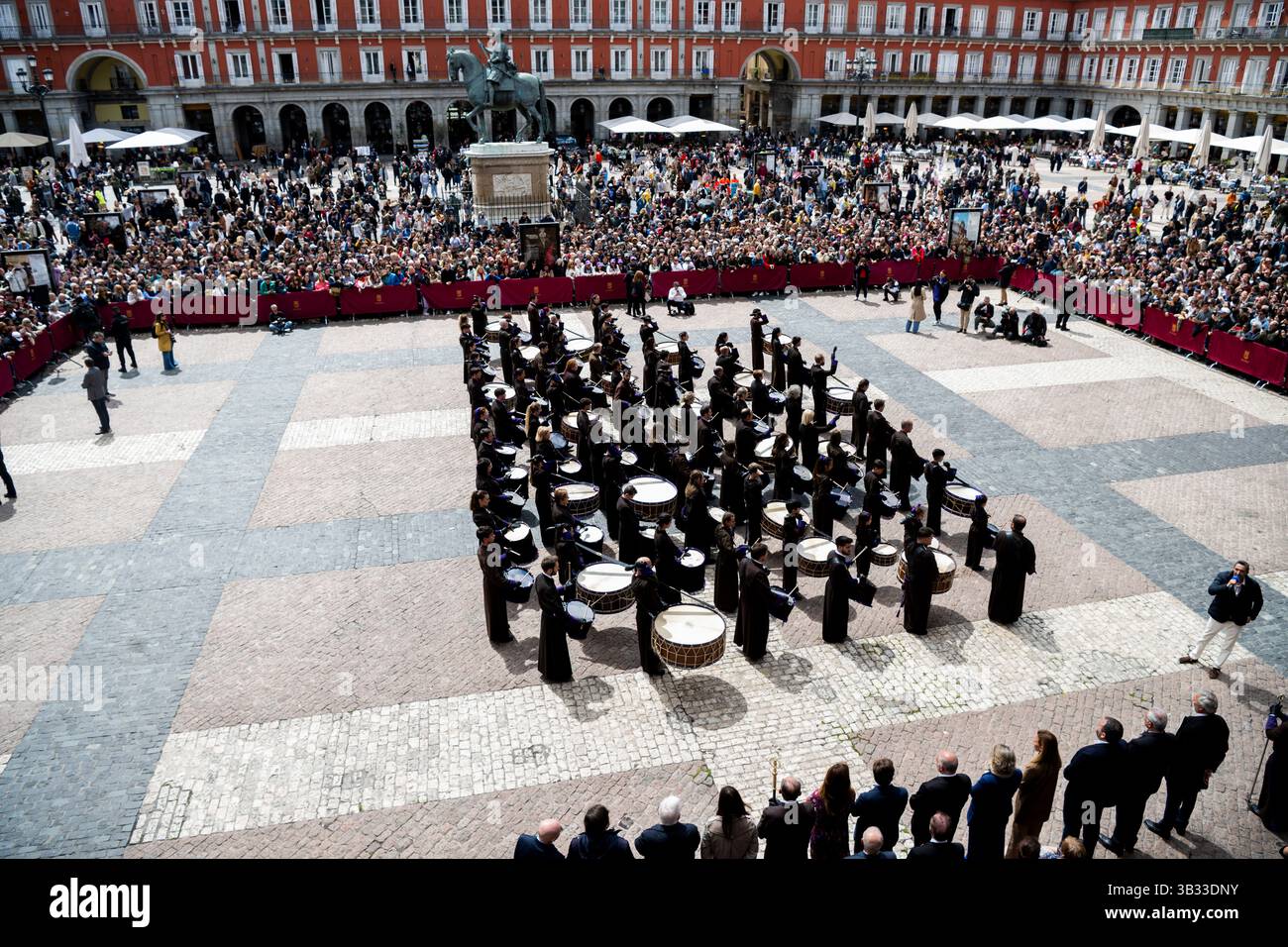 Madrid, April 20, 2025. Drum parade in the Plaza Mayor. Holy Week ...