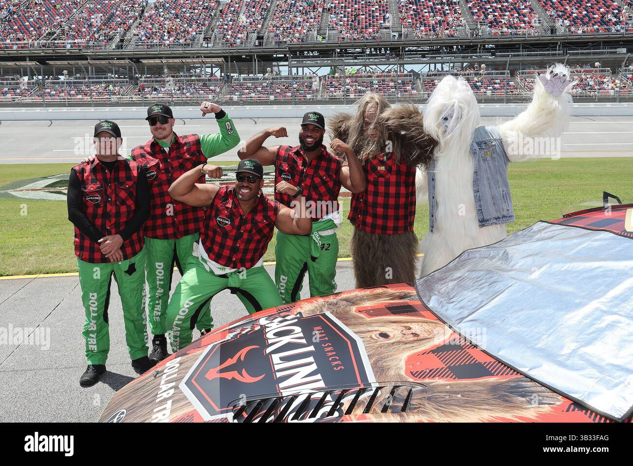 TALLADEGA, AL - APRIL 27: Sasquatch and Yeti clown around with the crew ...