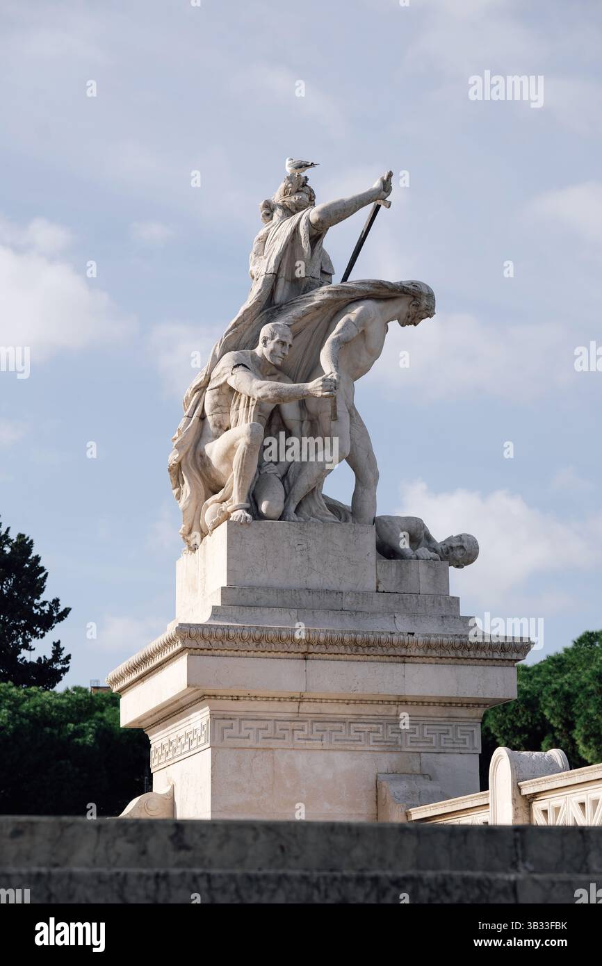 Rome, Italy - 09.12.2022: Heroic historical statue near Monument to ...