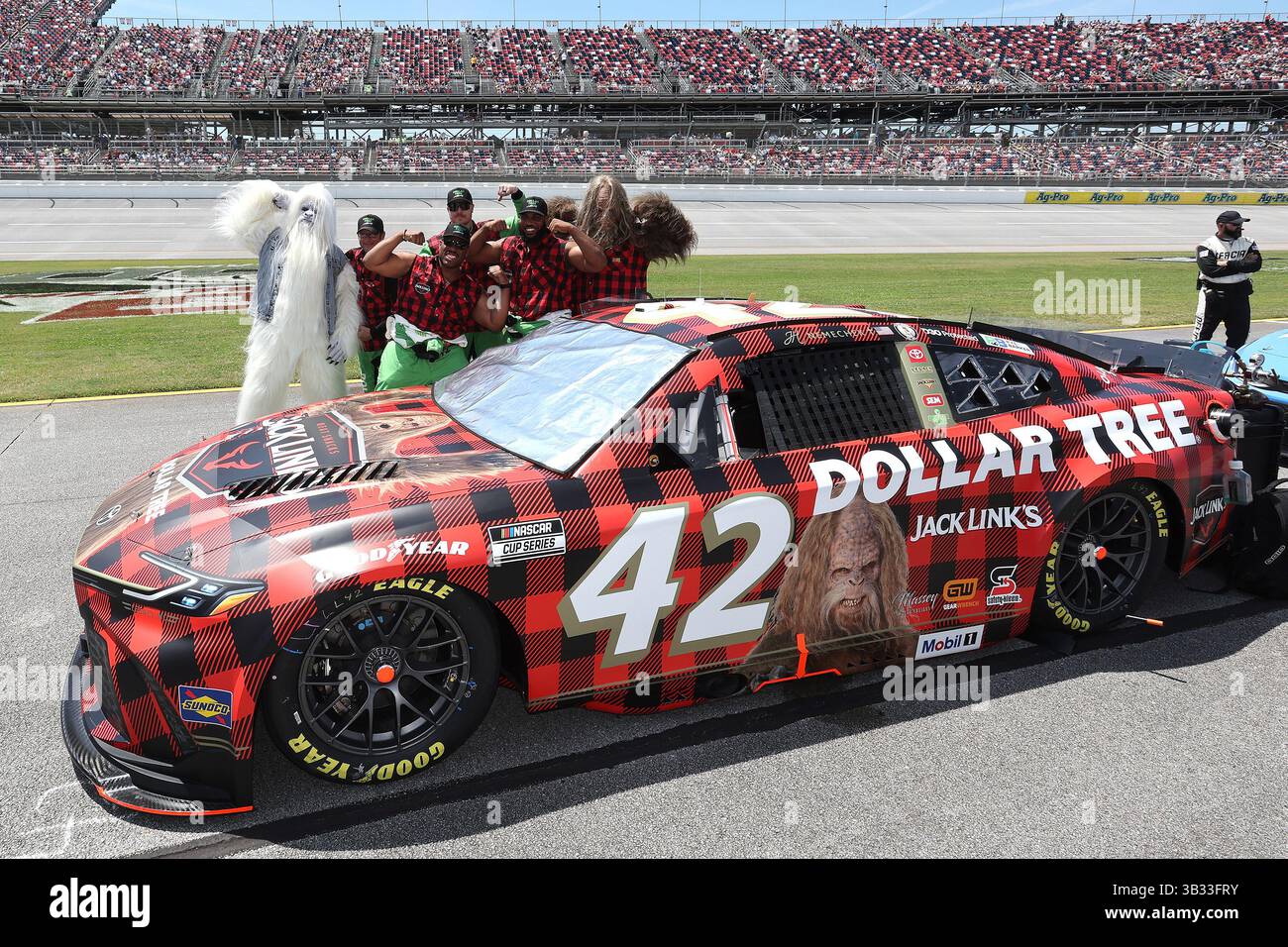 TALLADEGA, AL - APRIL 27: Sasquatch and Yeti clown around with the crew ...