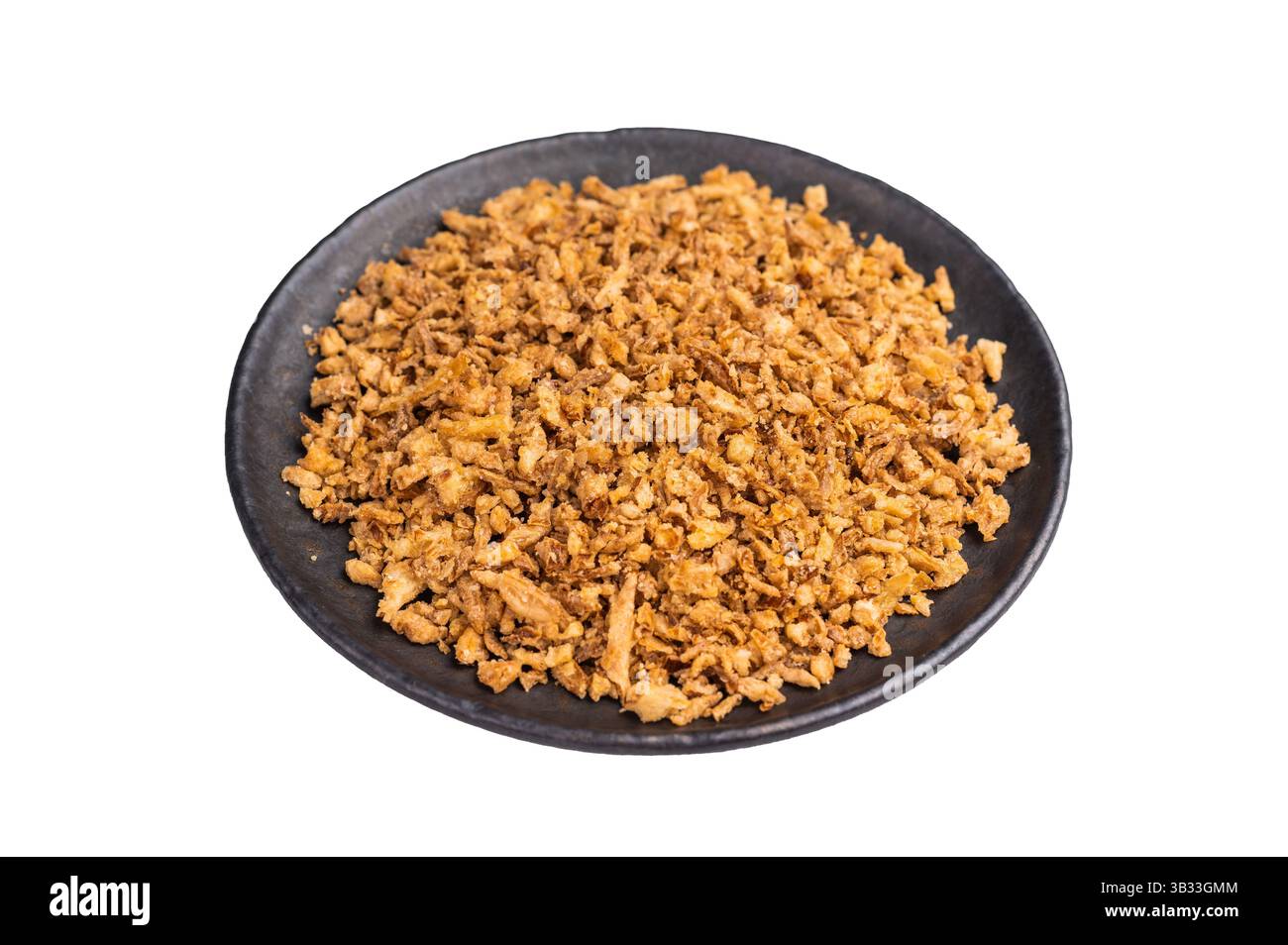 Crispy Fried dried Onion Bits isolated on white background. top view ...