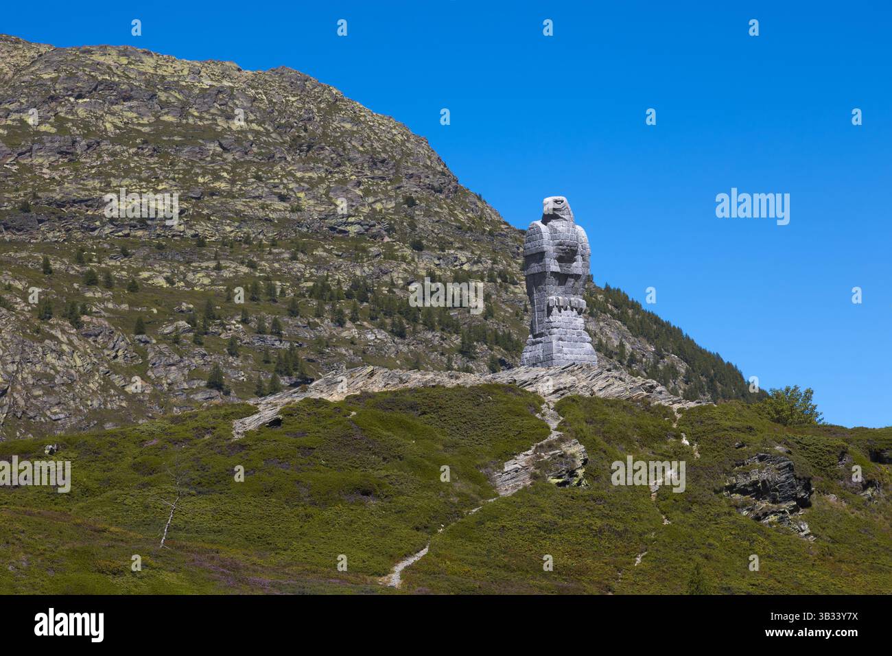 Simplon Pass, Switezrland – 10 August 2023: The 9m high stone eagle on ...