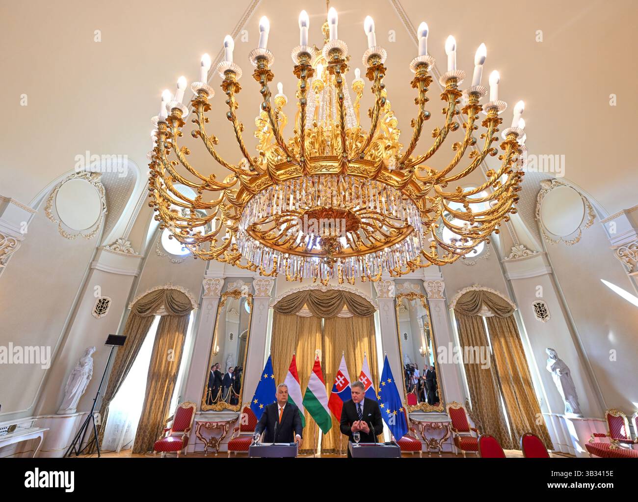 Hungarian Prime Minister Viktor Orban (left) and Slovak Prime Minister ...