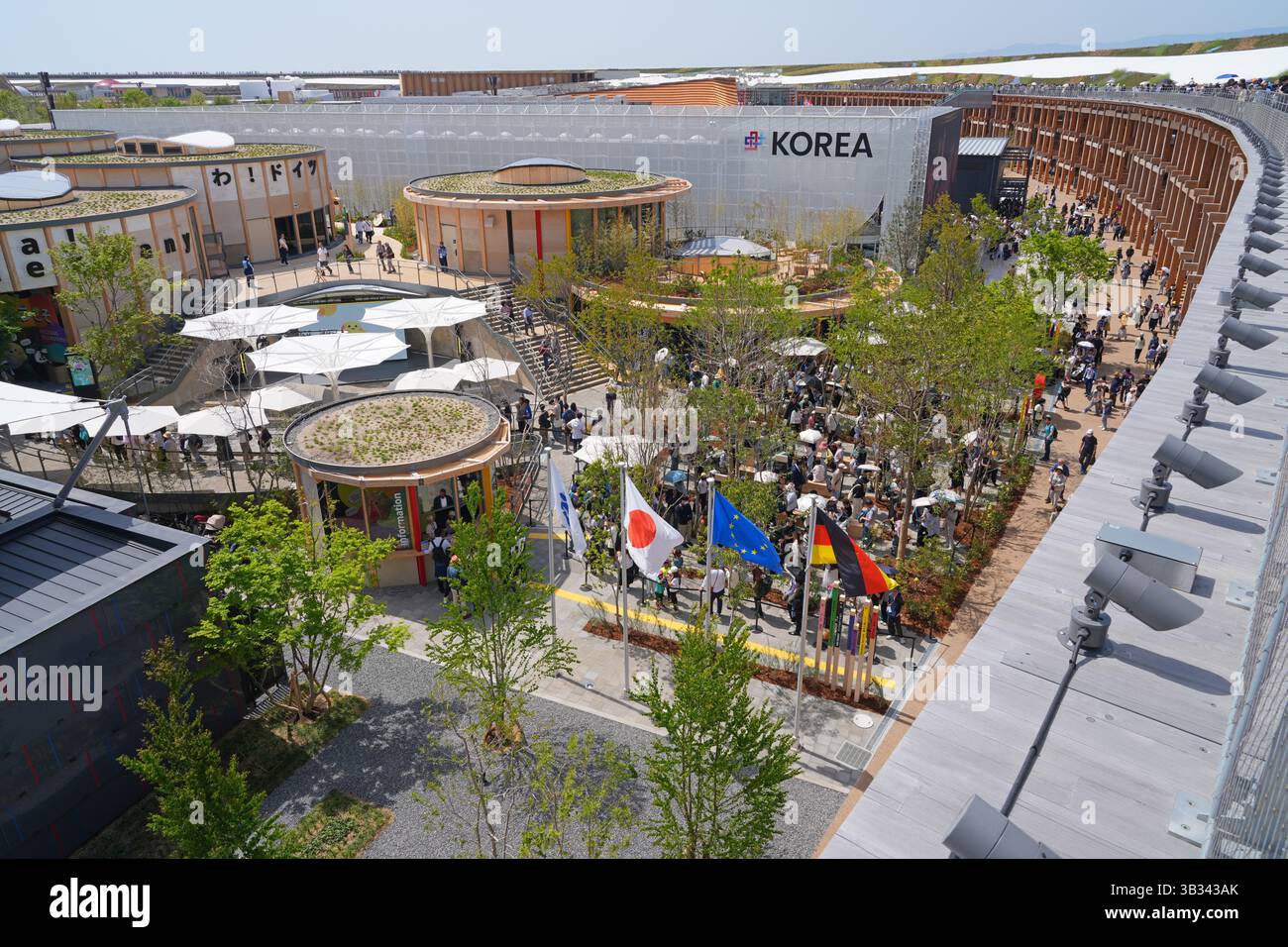 OSAKA, JAPAN -19 APR 2025 - View of the Grand Ring, a wooden timber ...