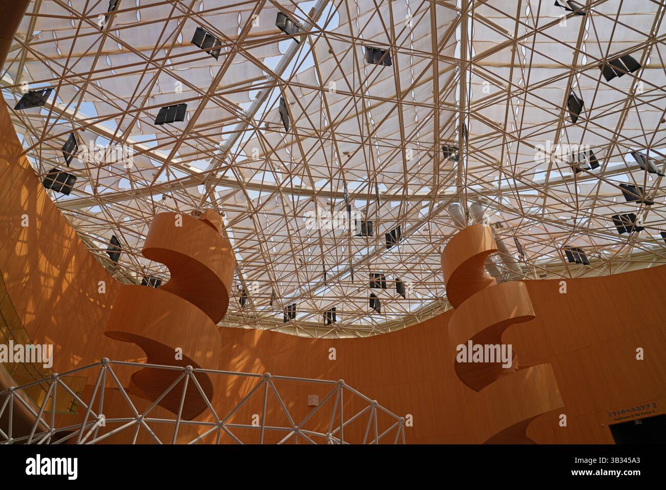 OSAKA, JAPAN -19 APR 2025 - View of the Grand Ring, a wooden timber ...