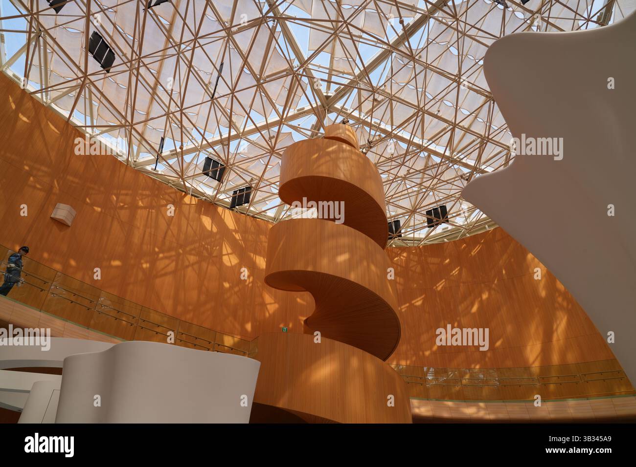 OSAKA, JAPAN -19 APR 2025 - View of the Grand Ring, a wooden timber ...