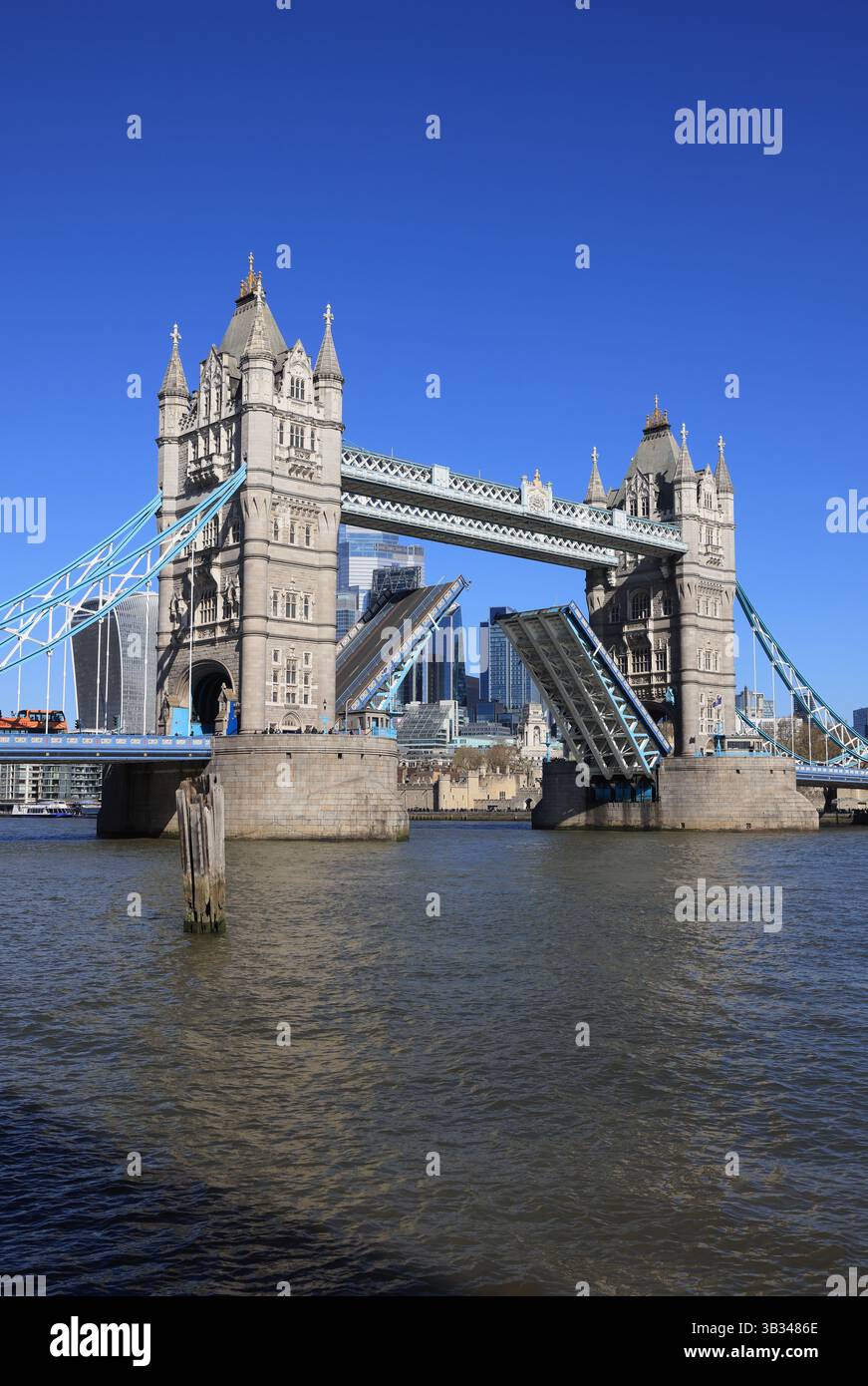 Tower Bridge opening for a large cruise ship to pass through, London ...