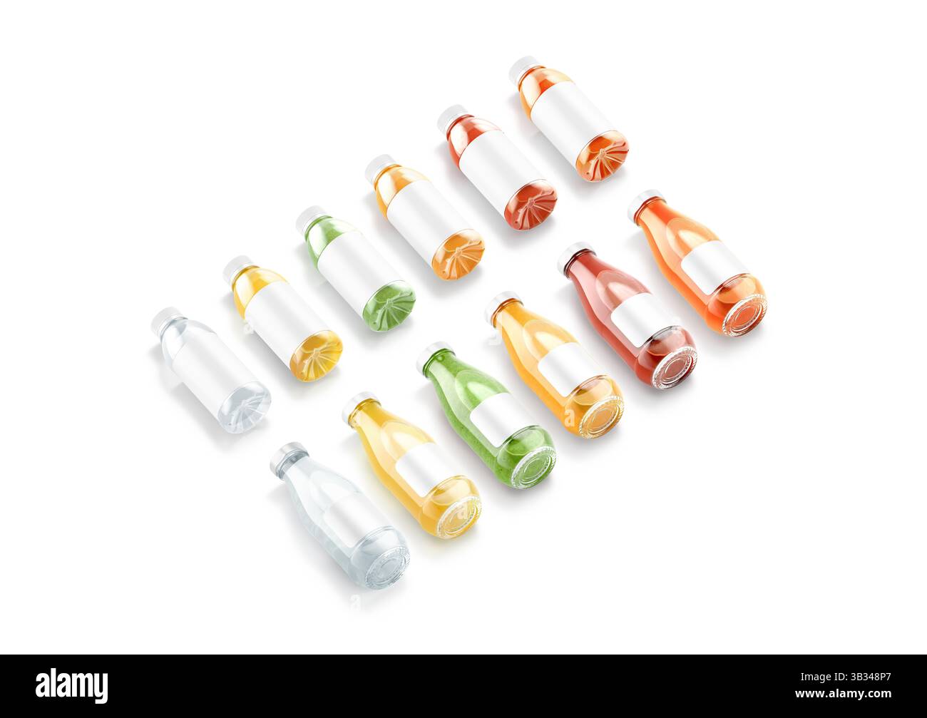 Blank transparent 16 oz plastic and glass juice bottle mockup lying, 3d ...