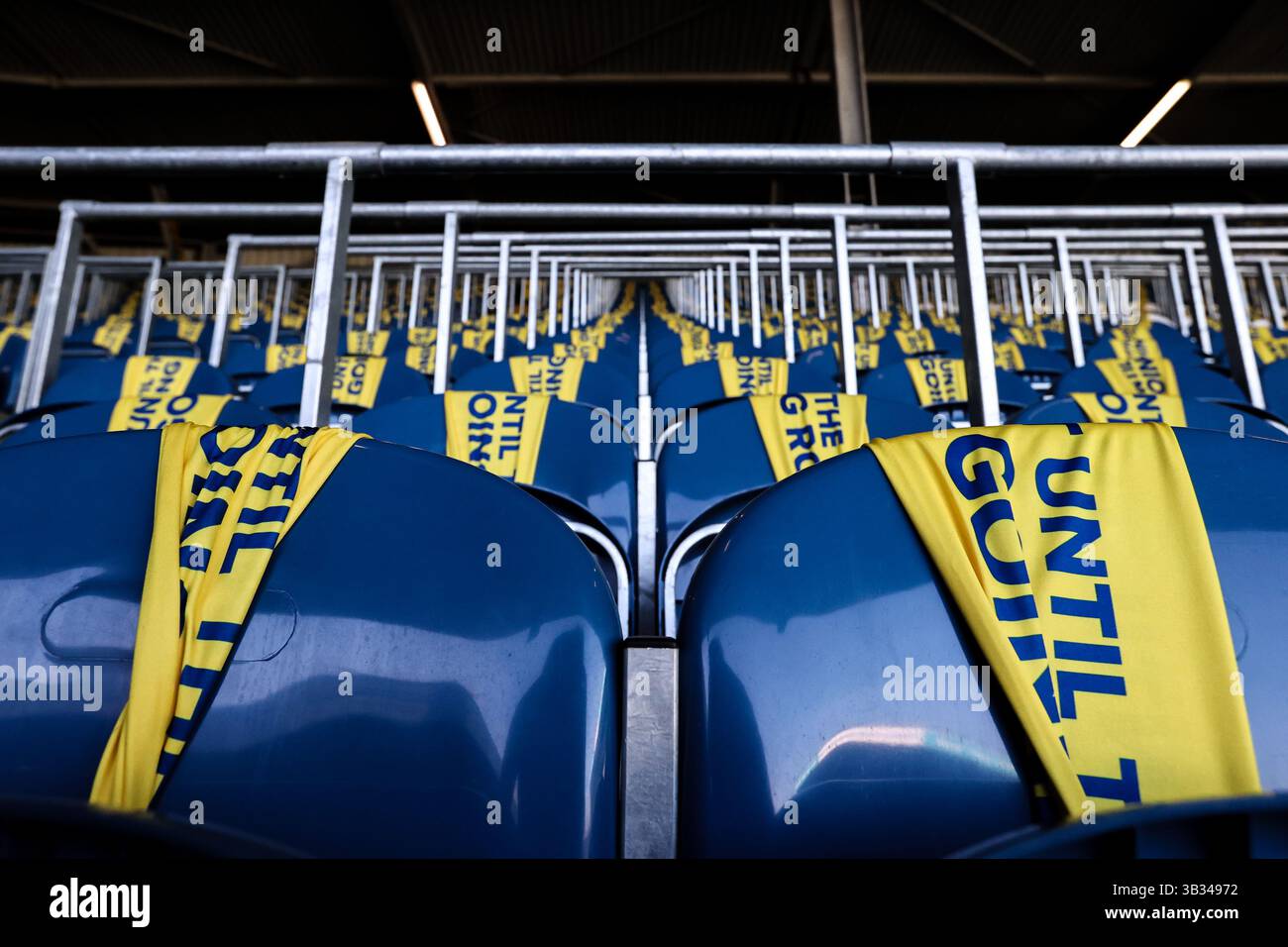 Leeds, UK. 28th Apr, 2025. Leeds United scarves on seats ahead of the ...