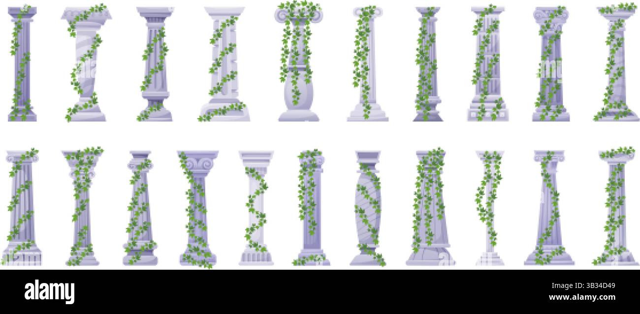 Ivy pillars. Wedding column with green leaves vines, old stone greek ...