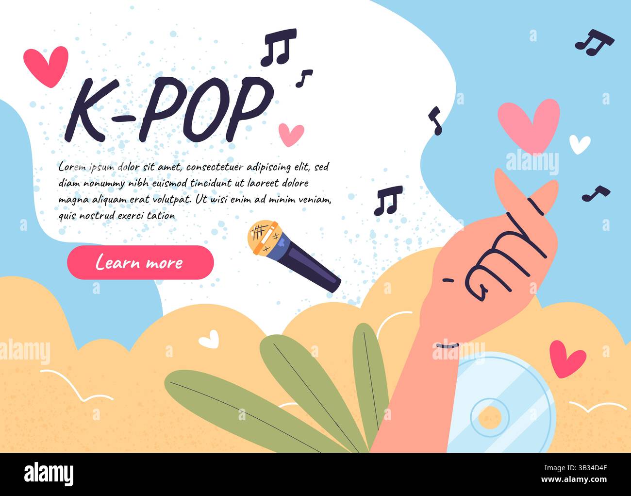 K pop poster. Kpop korean music culture, hand heart gesture with microphone korea idol dance ...