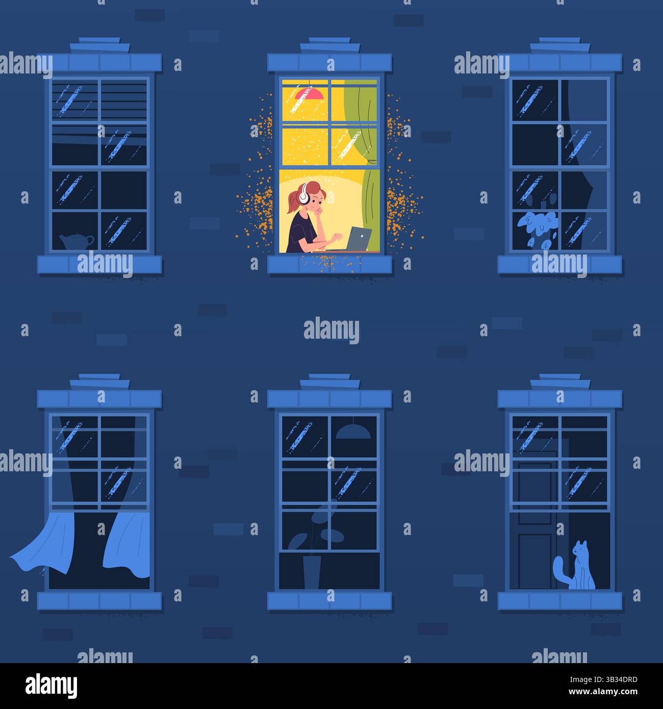 Woman office late dark Stock Vector Images - Alamy