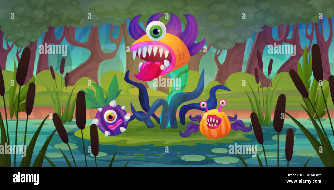 Monster plants cartoon scary carnivorous plants hi-res stock ...