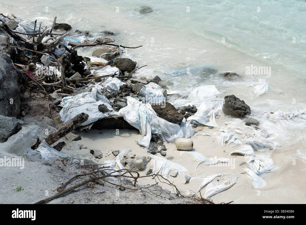 Garbage on the beach, Fulidhoo Island, Maldive Islands, Vaavu Atoll ...