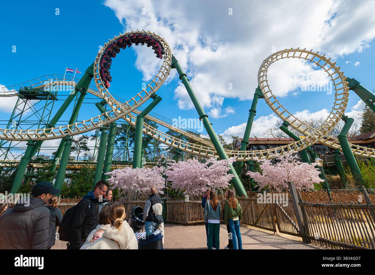 Famous steel rollercoaster ¨Python¨ with several loopings in amusement ...