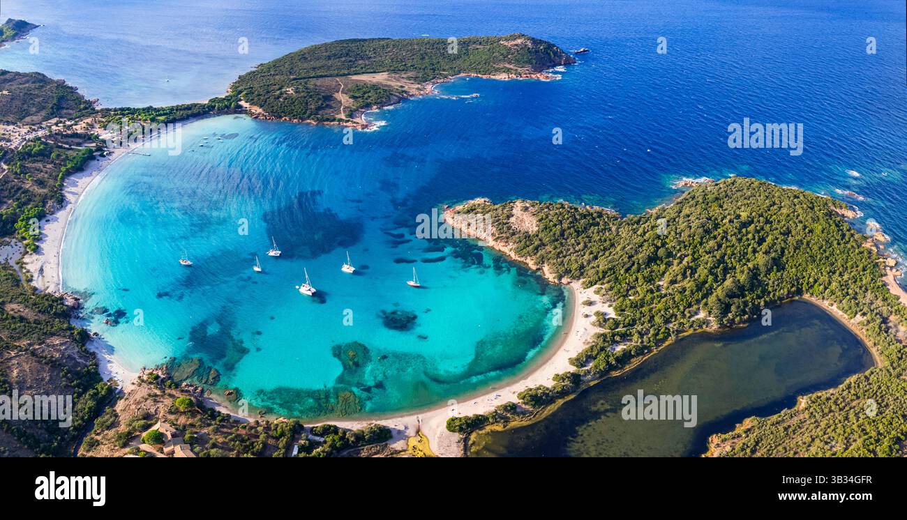 Best beaches of Corsica island - aerial panoramic view of beautiful ...