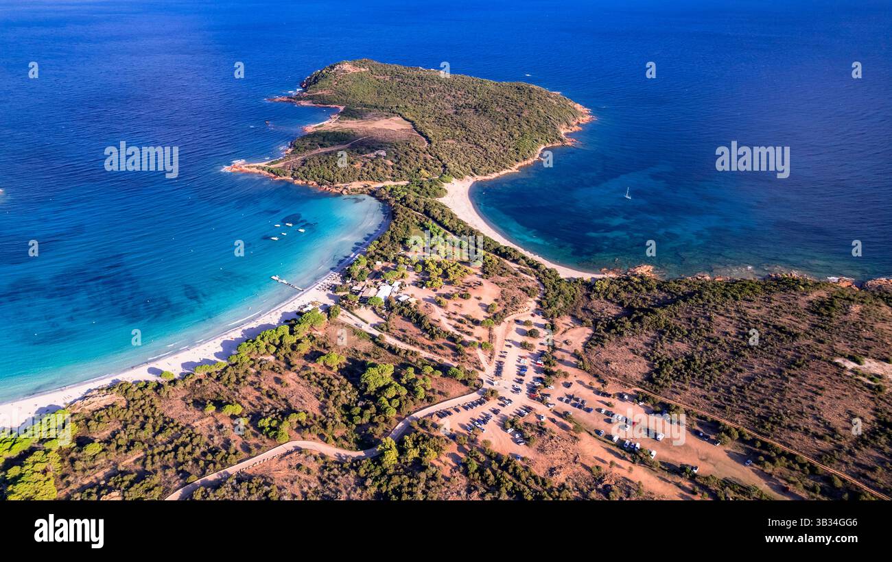 Best beaches of Corsica island - aerial panoramic view of beautiful ...