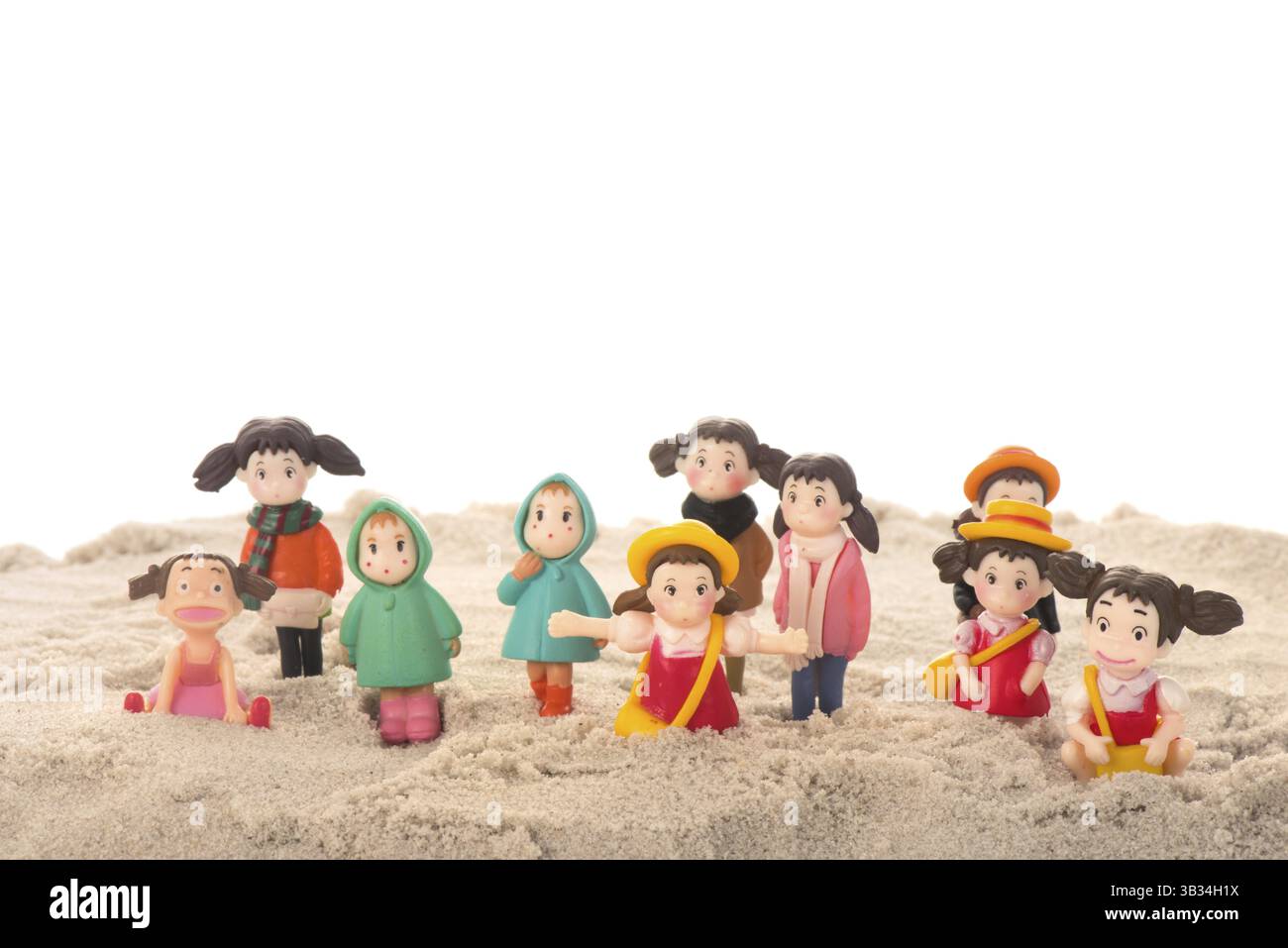 Many playing children in sand isolate against white background Stock ...