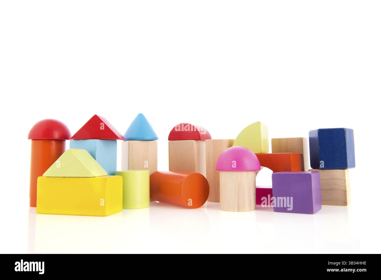 Village built from colorful toy blocks isolated over white background ...