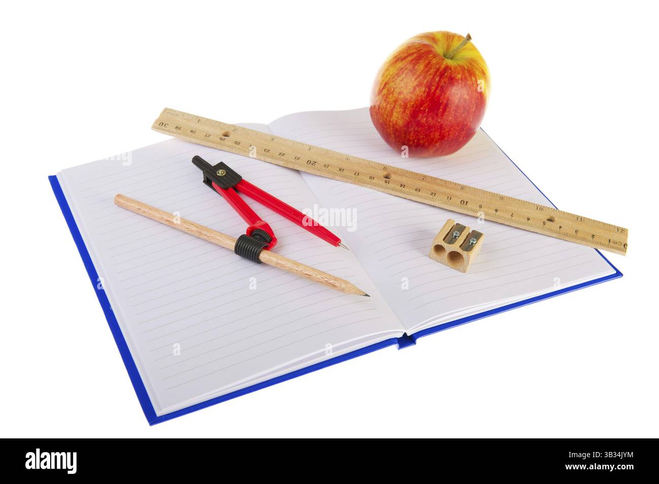 Open excercise book with ruler and pencil Stock Photo - Alamy