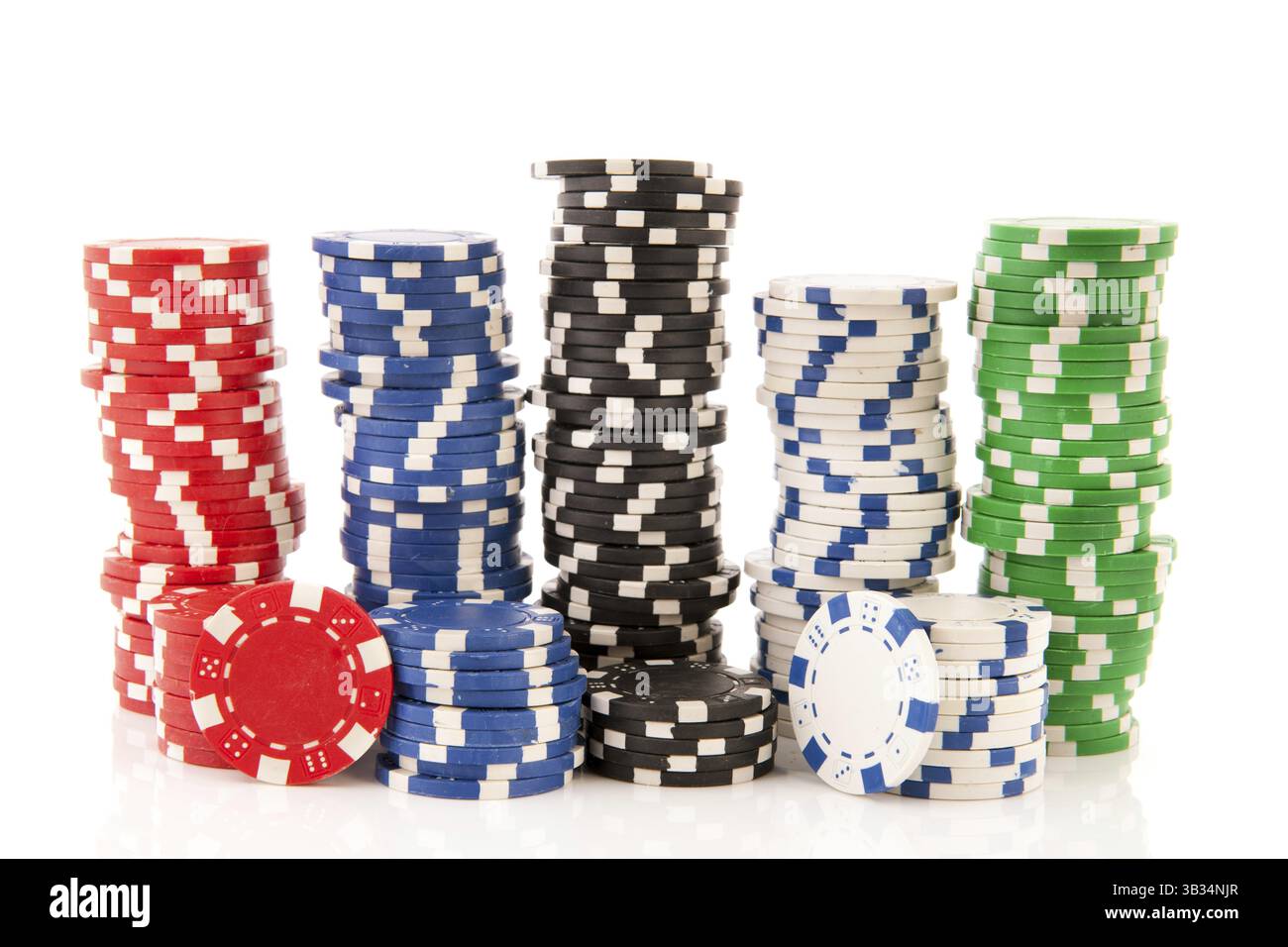 Five stacks colorful poker chips isolated over white background Stock ...