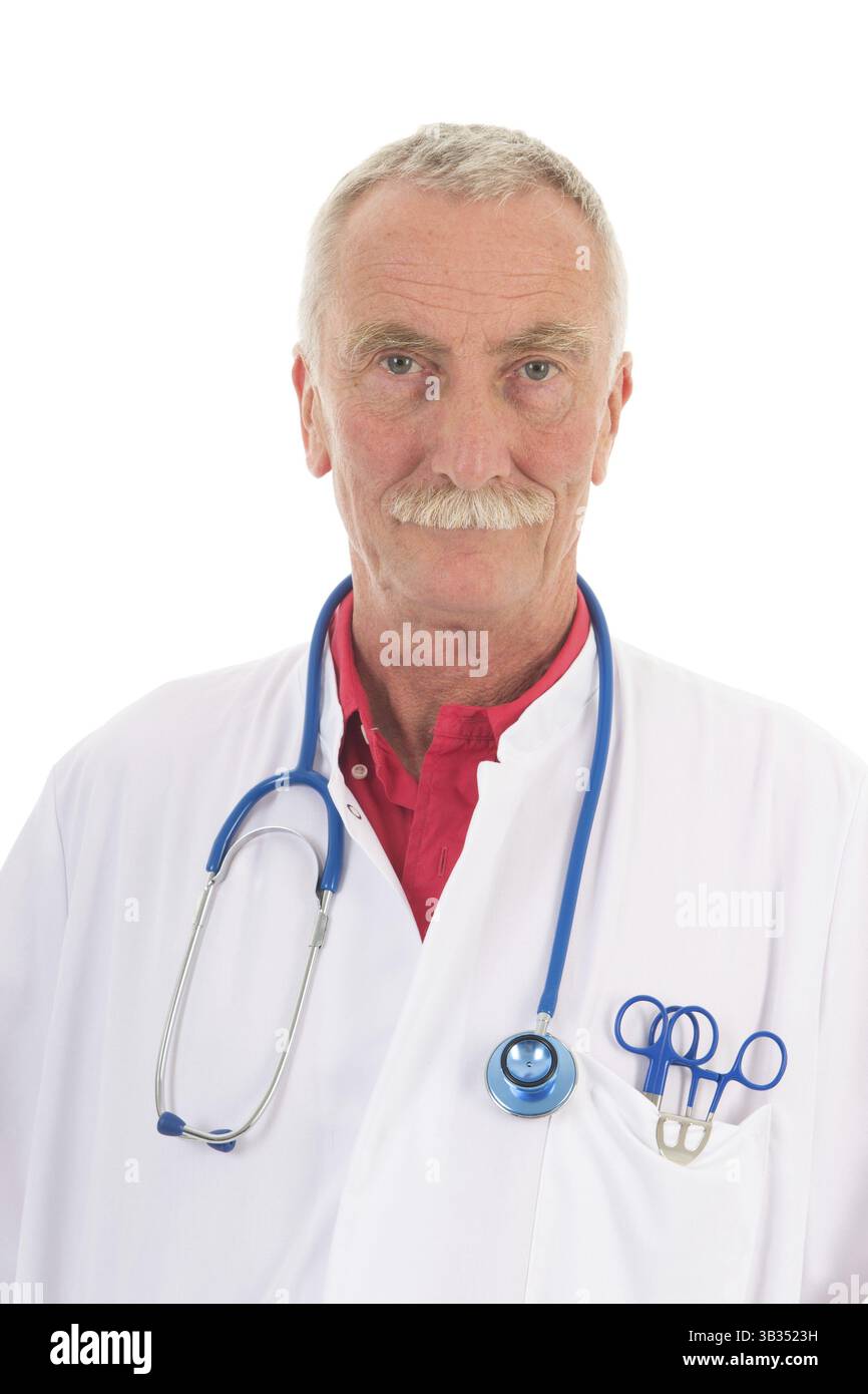 Portrait senior physician on white background Stock Photo - Alamy