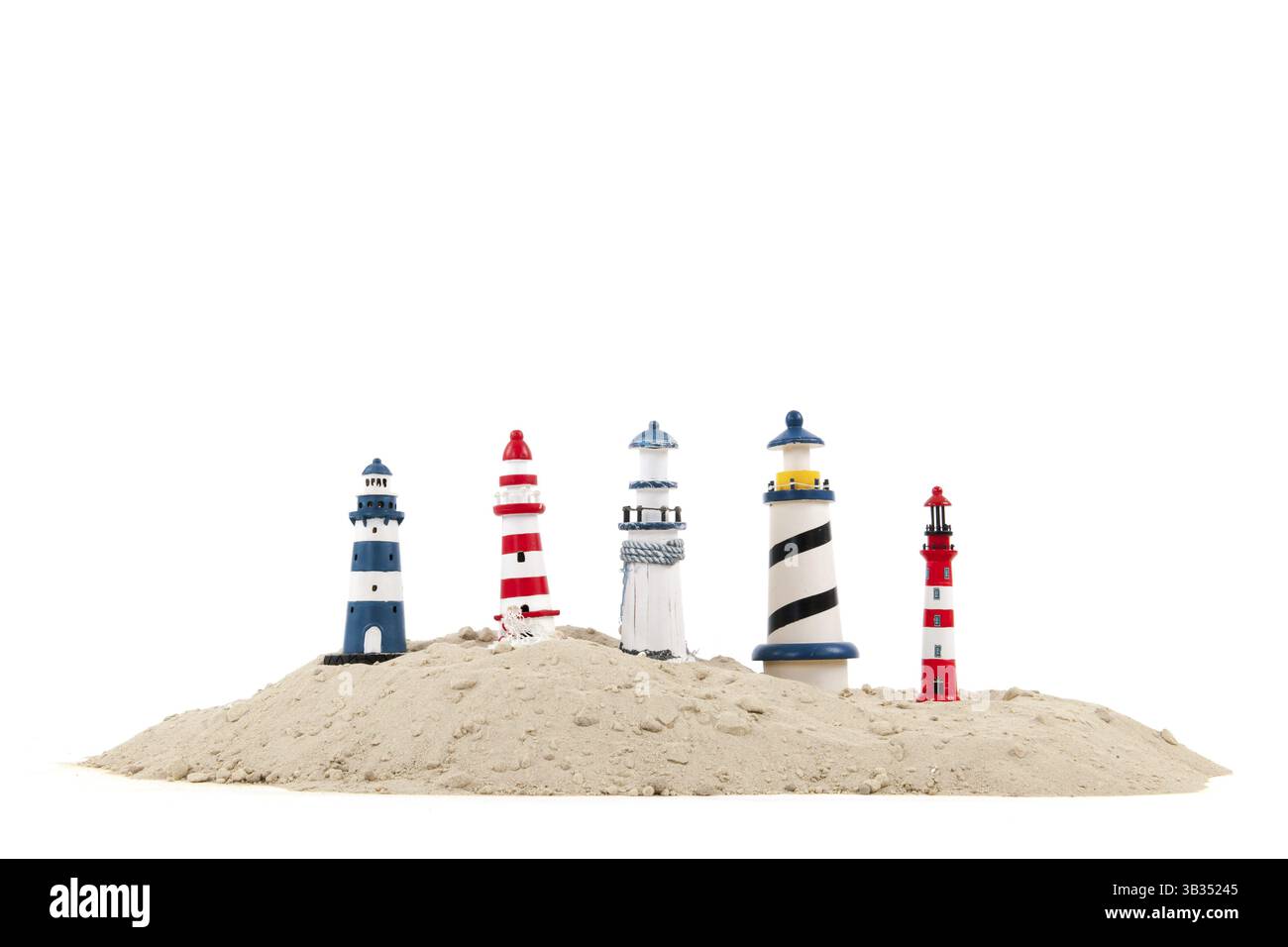Many lighthouses at the beach isolated over white background Stock ...