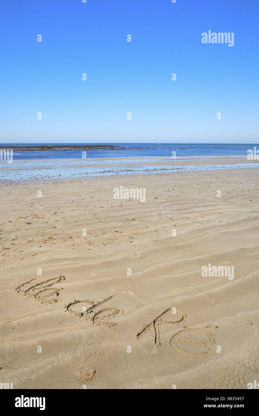 Ile de Re - Beach cart at La Couarde sur mer with text Ile de Re Stock ...