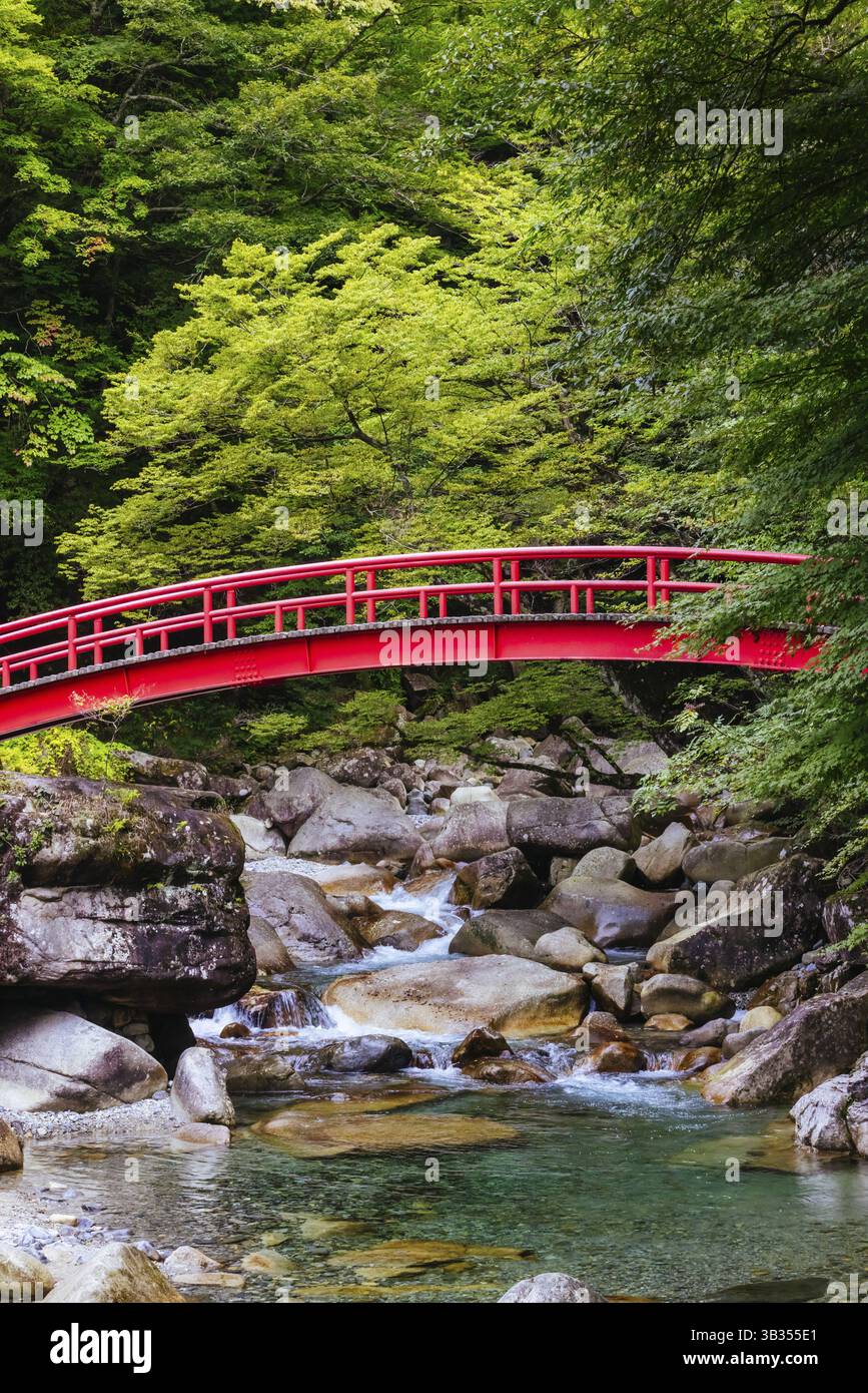 The magnificent Ryujin Falls and iconic red bridge at the start of ...