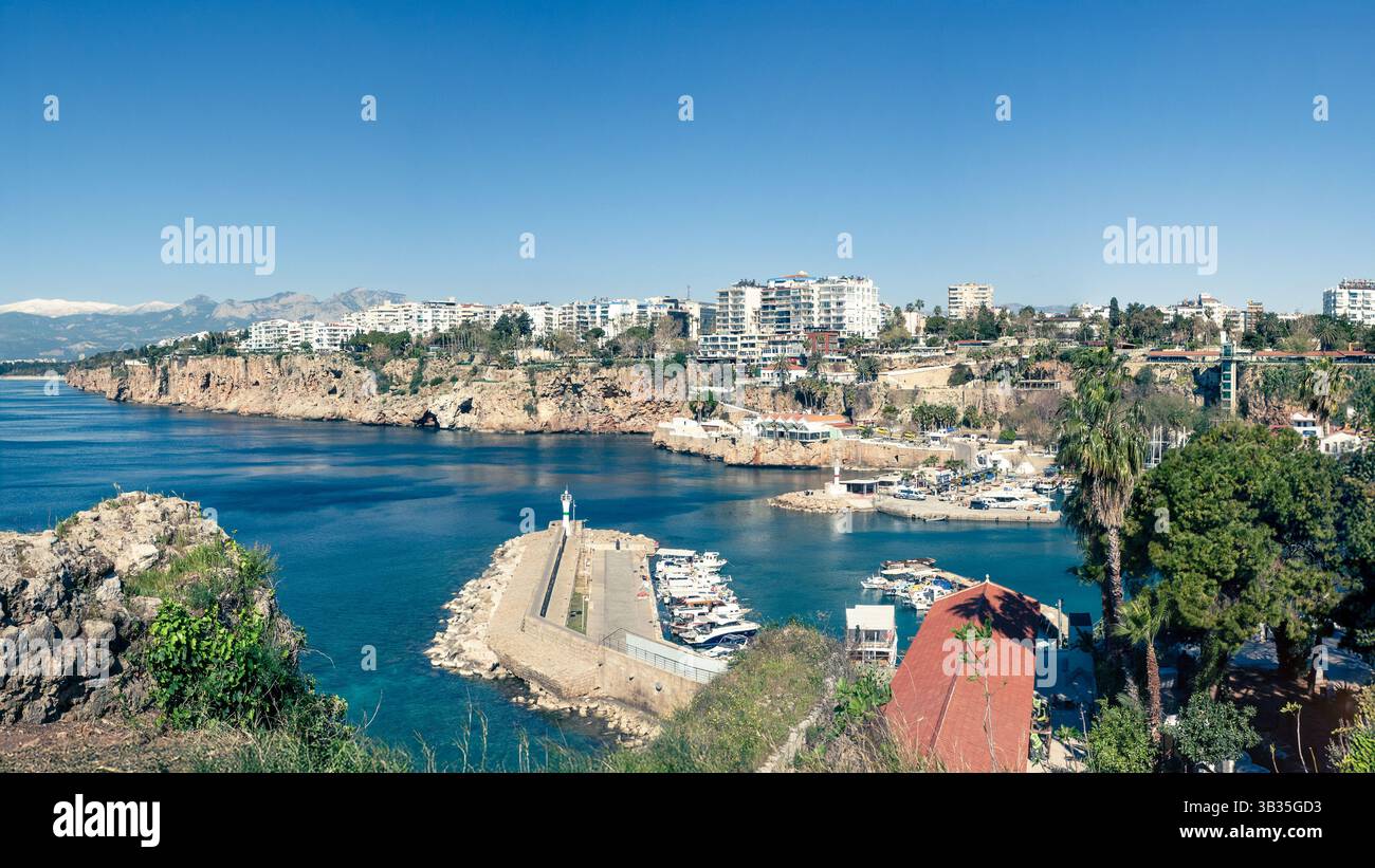 Scenic view of the historic harbor of Antalya's old town (Kaleiçi ...