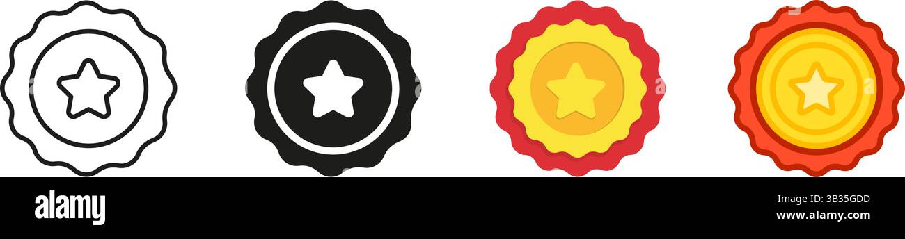 Badge Star Icon Line And Solid Icon Set. Award Emblem Star Design ...