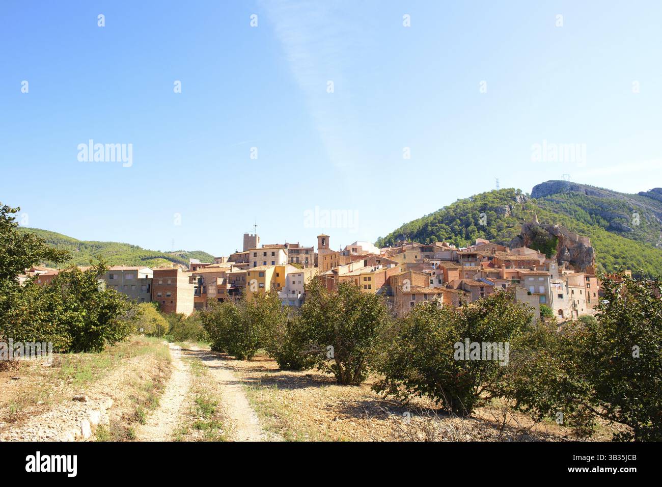 Landscape with village Pratdip in Spanish Catalunya Stock Photo - Alamy