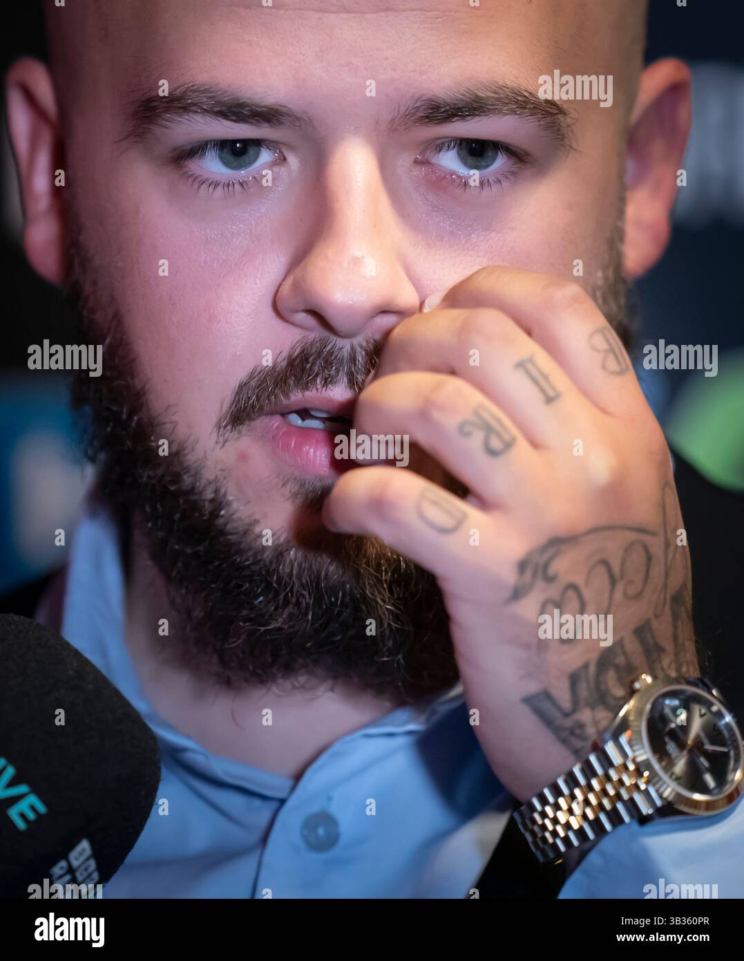 Luca Brecel during press conference, following his match against Ding ...