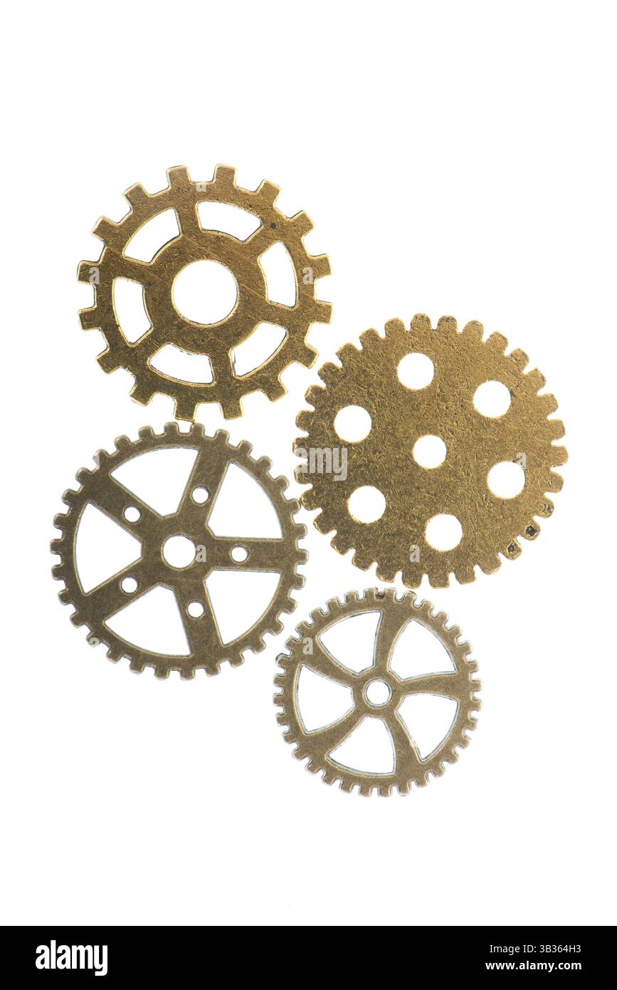 Industrial wheels in copper ans silver isolated over white background ...