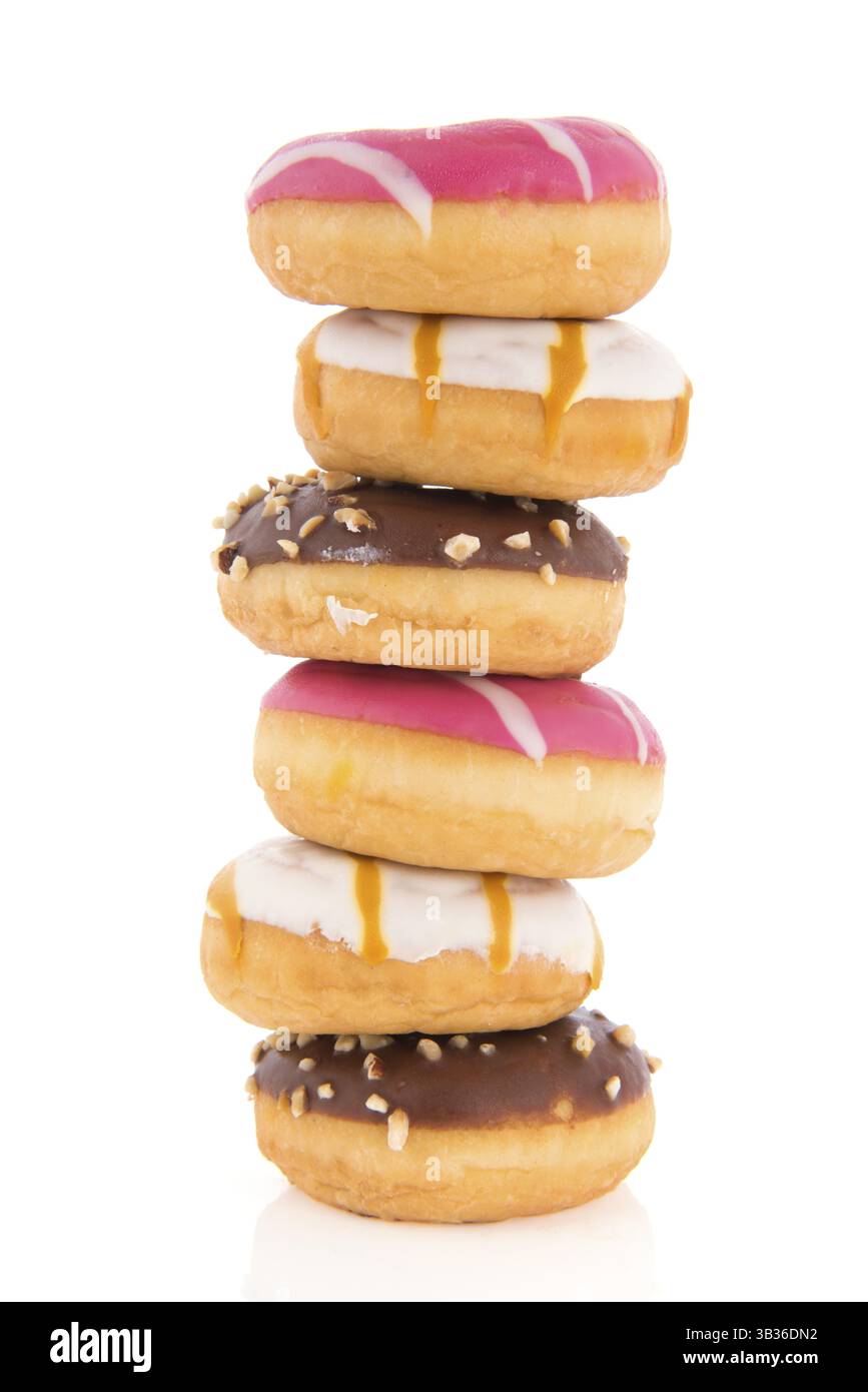 Six donuts in pink, white and chocolate Stock Photo - Alamy