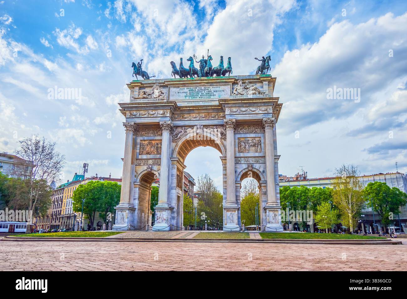 The Arco della Pace (Arch of Peace) is a grand triumphal arch located ...