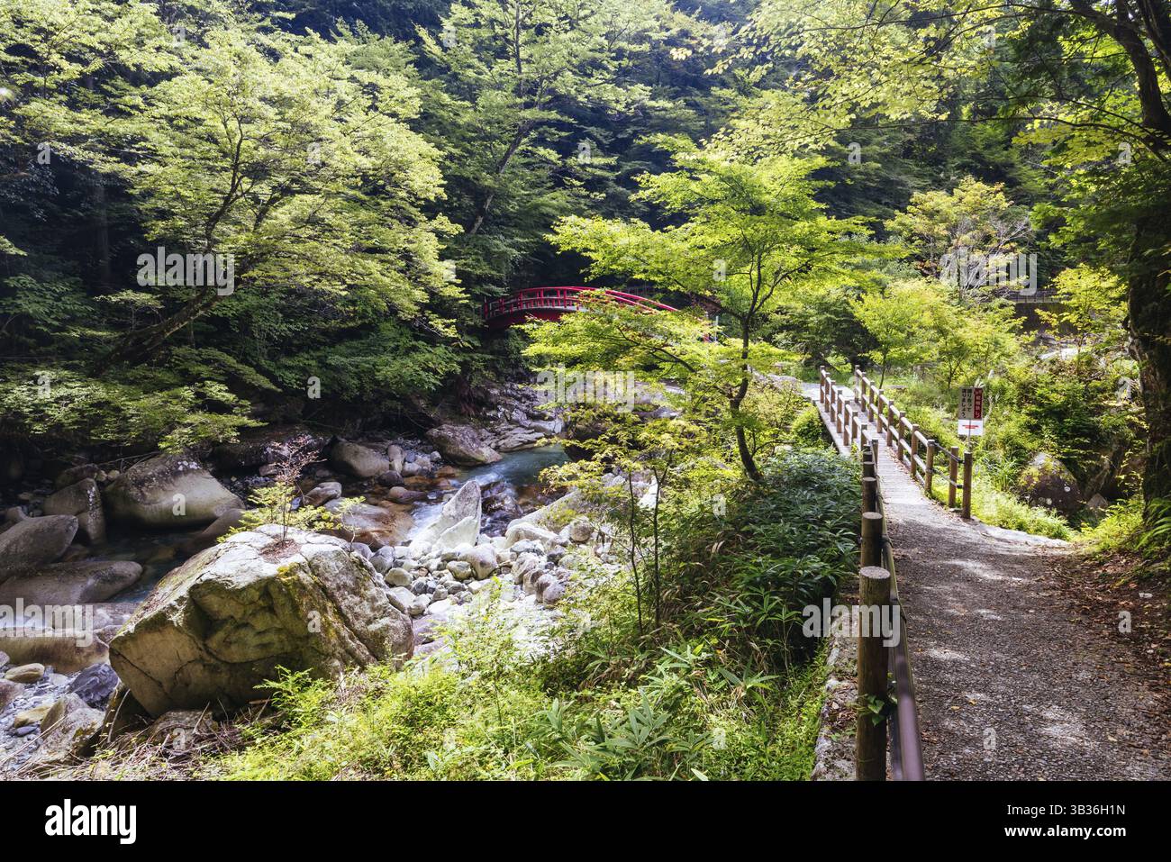 The magnificent Ryujin Falls and iconic red bridge at the start of ...