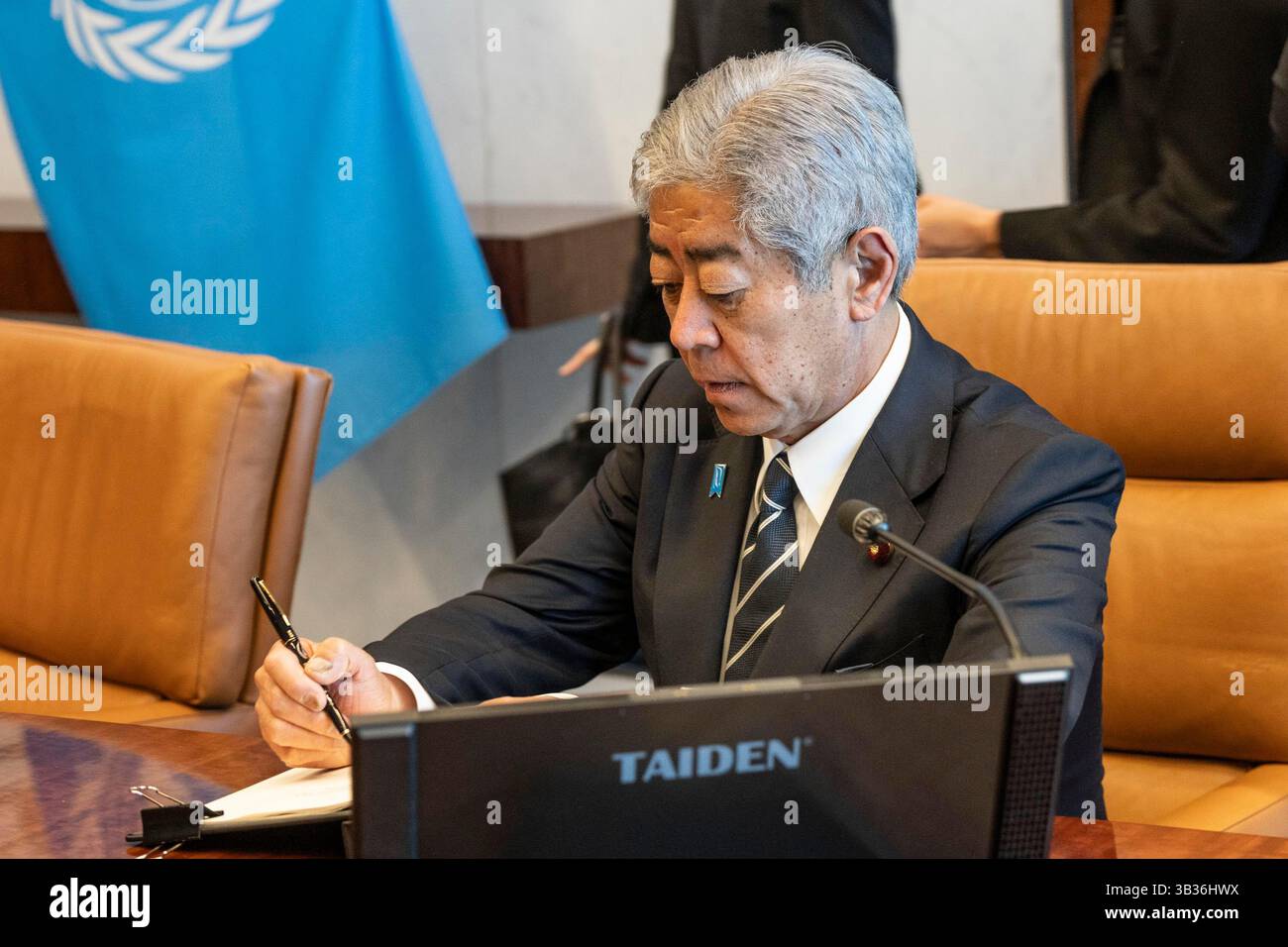 New York, New York, USA. 28th Apr, 2025. UN Secretary-General meets with Iwaya Takeshi, Minister ...