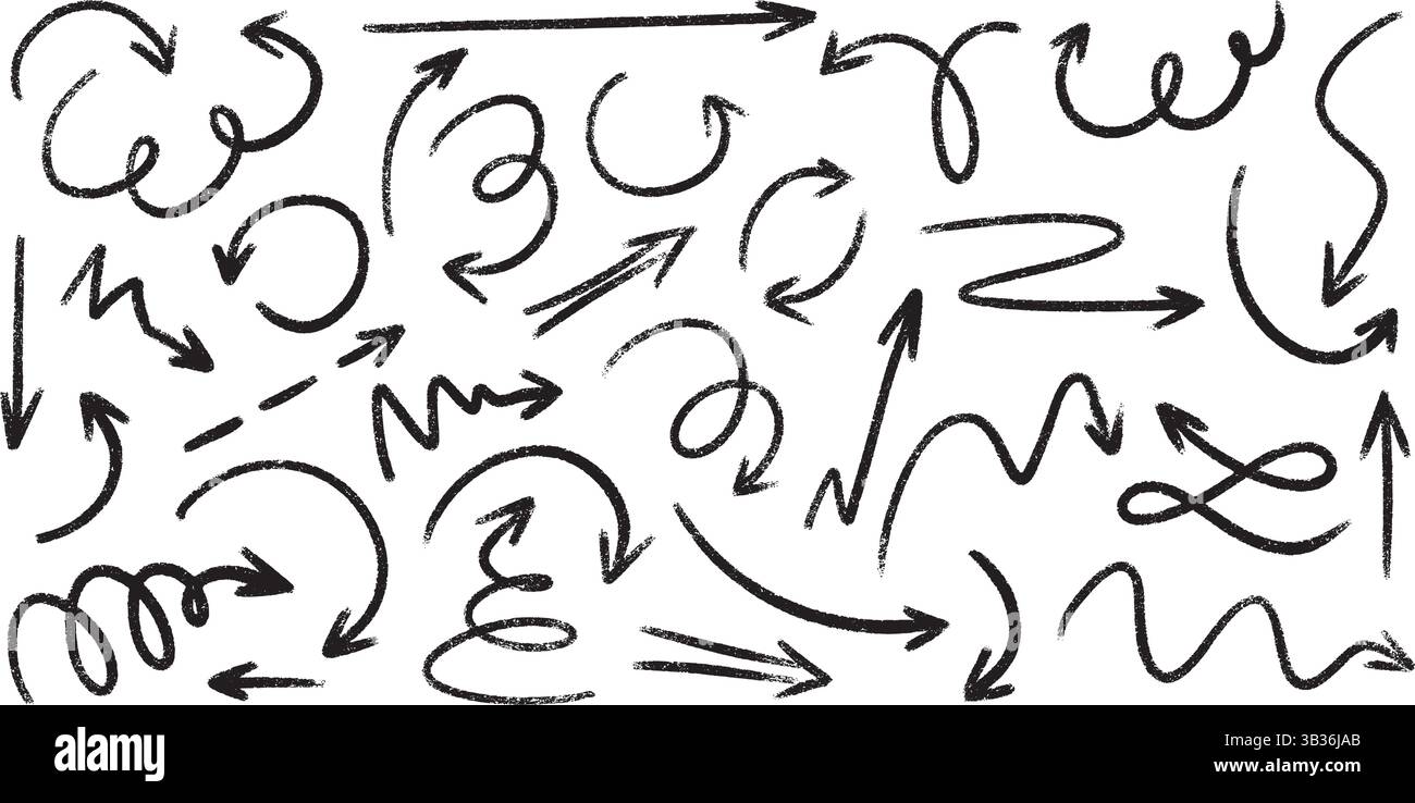 Crayon arrow sketches collection - hand drawn doodle style pointers ...
