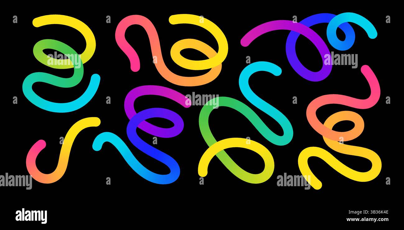 Gradient rainbow colors blend organic doodle line art abstract shapes ...
