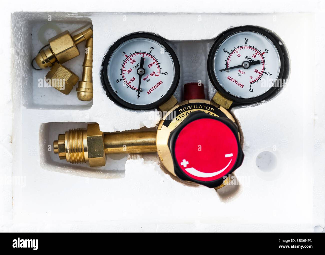 Brand new in box bronze acetylene reducer with two gauges Stock Photo ...