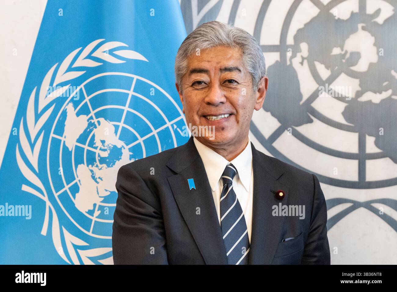 New York, USA. 28th Apr, 2025. UN Secretary-General meets with Iwaya Takeshi, Minister for ...
