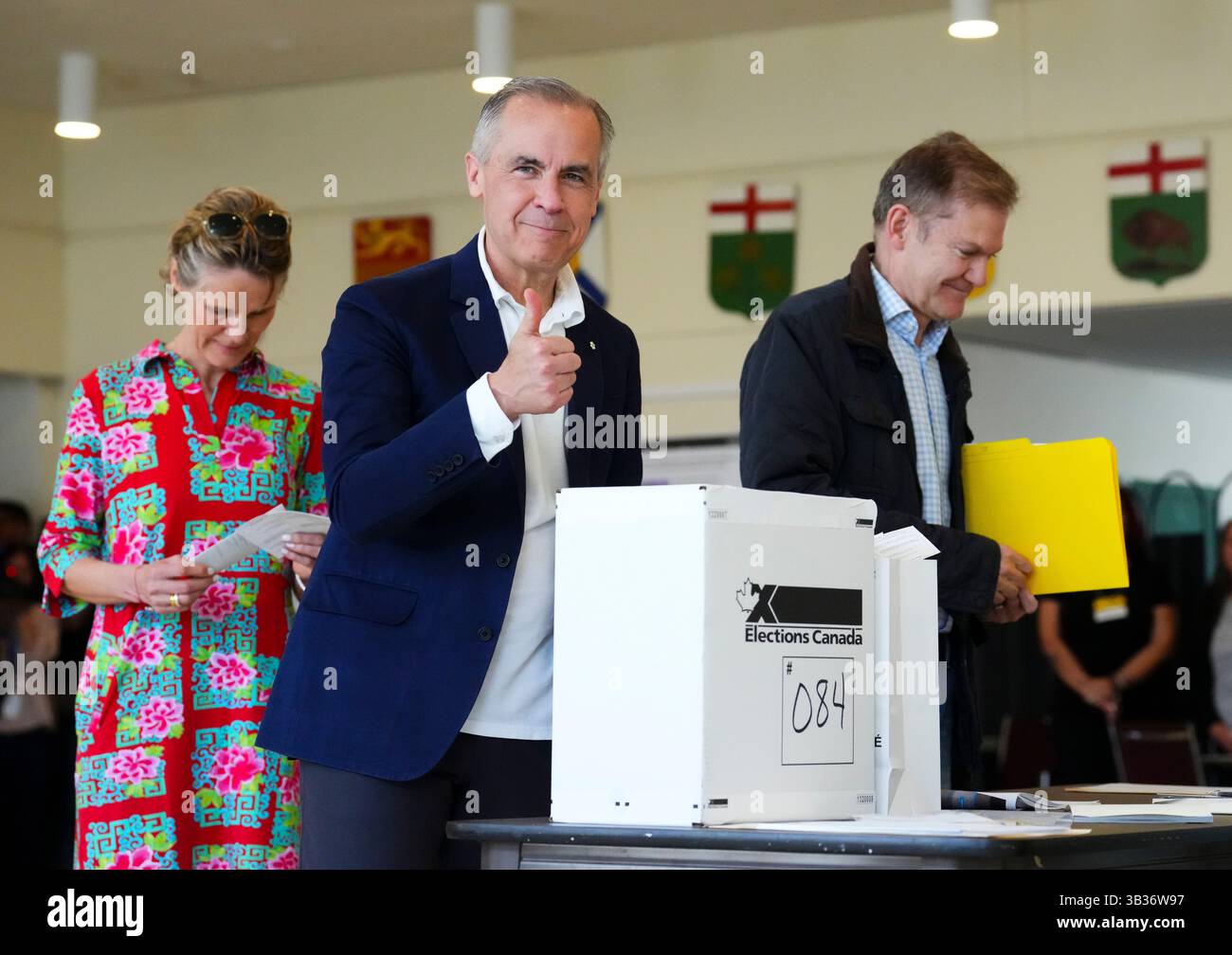 Ottawa, Canada. 28th Apr, 2025. Liberal Leader Mark Carney votes with ...